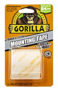 gorilla tough & wide, heavy duty double sided mounting tape, 2" x 48", clear, (pack of 1)