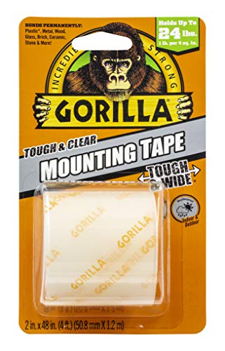 Gorilla Tough & Wide, Heavy Duty Double Sided Mounting Tape, 2" x 48", Clear, (Pack of 1)