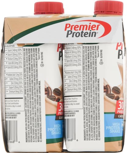 Premier Protein Shake, Café Latte, 30g Protein, 1g Sugar, 24 Vitamins & Minerals, Nutrients to Support Immune Health, 11 Fl Oz, 4 Count