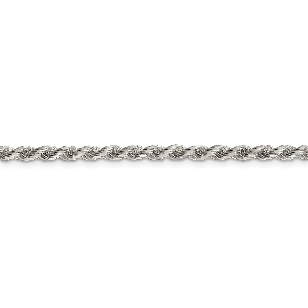 Sterling Silver Rhodium-plated 3mm Diamond-cut Rope Chain 22in 3mm style QDC070R-22