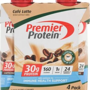 Premier Protein Shake, Café Latte, 30g Protein, 1g Sugar, 24 Vitamins & Minerals, Nutrients to Support Immune Health, 11 Fl Oz, 4 Count