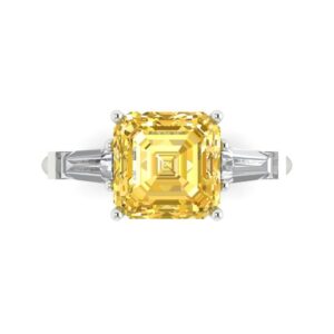 clara pucci 3.50 ct asscher cut 3 stone solitaire natural yellow citrine engagement promise anniversary bridal ring 18k white gold 5