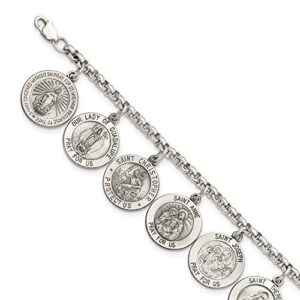 sterling silver antiqued 12 saints 8in bracelet qqc4383