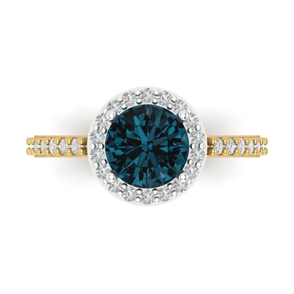 Clara Pucci 2.40ct Round Cut Solitaire Halo Natural London Blue Topaz Engagement Anniversary Bridal Ring 18K Yellow White Gold 5.5