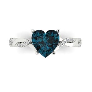 clara pucci 2.29 heart cut twisted solitaire w/accent halo natural london blue topaz bridal wedding statement ring 18k white gold 7