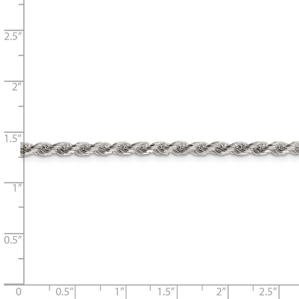 Sterling Silver Rhodium-plated 3mm Diamond-cut Rope Chain 22in 3mm style QDC070R-22