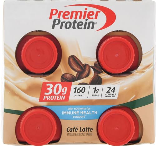 Premier Protein Shake, Café Latte, 30g Protein, 1g Sugar, 24 Vitamins & Minerals, Nutrients to Support Immune Health, 11 Fl Oz, 4 Count