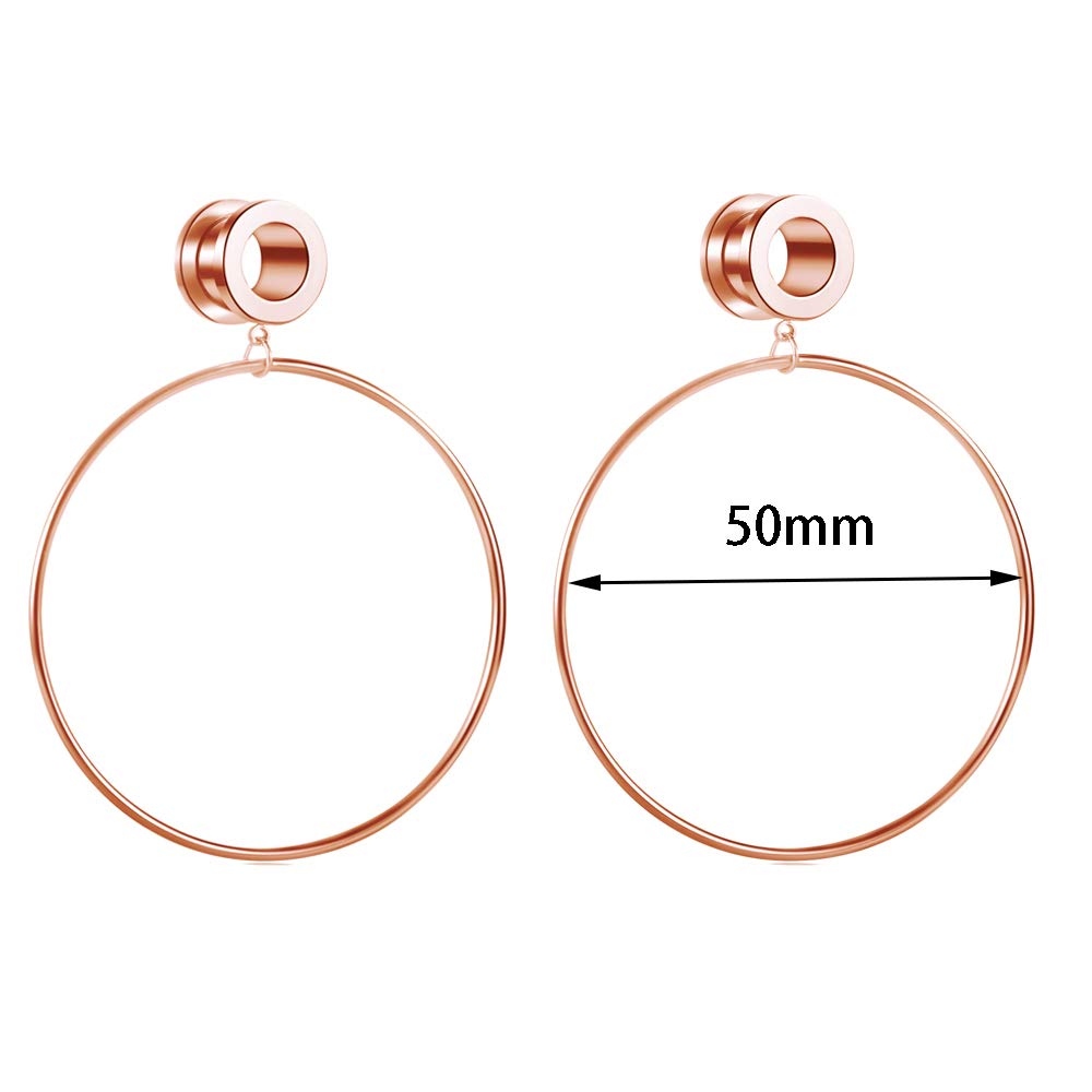 TIANCI FBYJS 3 Pairs Surgical Steel Ear Tunnels Rose Gold Large Hoop Ear Plugs Expander Dangle Gauges Stretcher Piercing…