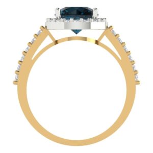 Clara Pucci 2.40ct Round Cut Solitaire Halo Natural London Blue Topaz Engagement Anniversary Bridal Ring 18K Yellow White Gold 5.5