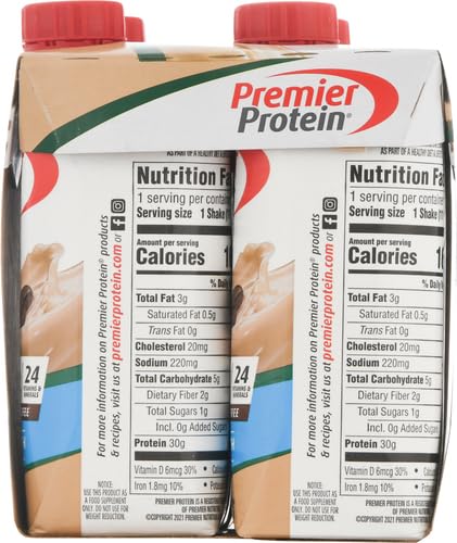 Premier Protein Shake, Café Latte, 30g Protein, 1g Sugar, 24 Vitamins & Minerals, Nutrients to Support Immune Health, 11 Fl Oz, 4 Count