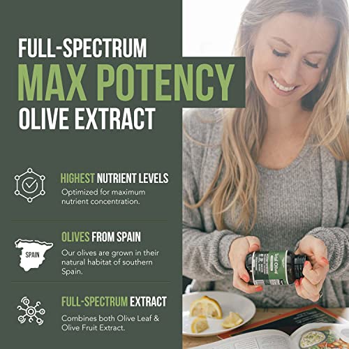 Total Olive® - Olive Leaf Extract (40% Oleuropein) Plus Olive Fruit Extract (20% Hydroxytyrosol) – Full Spectrum Extract Grown & Extracted in Spain – BioPerine Absorption Enhancement (60 Count)