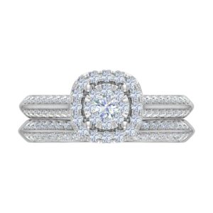 FINEROCK 3/4 Carat Halo Diamond Bridal Ring Set in 14K White Gold (Ring Size 8.25)