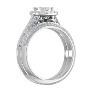 FINEROCK 3/4 Carat Halo Diamond Bridal Ring Set in 14K White Gold (Ring Size 8.25)