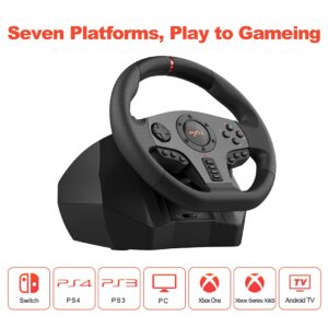 PXN V900 Gaming Steering Wheel - 270/900° PC Racing Wheel with Linear Pedals & Left and Right Dual Vibration for PS4, PC, Xbox One, Xbox Series X|S, Switch