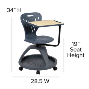 Flash Furniture Laikyn Mobile Desk Chair with 360-Degree Tablet Rotation and Under-Seat Cubby, Rolling Desk Chair for Classrooms and Remote Learning, Dark Gray