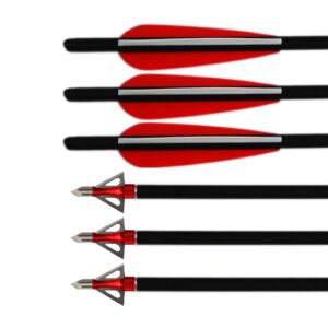 VKEDA 20 Inch Carbon Crossbow Bolts 12 Pack and 12 Pack Hunting Broadheads kit, Carbon Crossbow Arrows for Hunting and Outdoor Practice (Red)