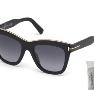 Tom Ford FT0685 Julie 01C 52MM Shiny Black/Gradient Smoke W. Silver Flash Geometric Square Sunglasses for Women + BUNDLE with Designer iWear Eyewear Kit