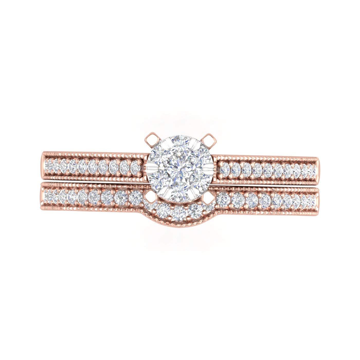 FINEROCK 0.40 Carat Diamond Bridal Ring Set in 10K Rose Gold (Ring Size 5.25)