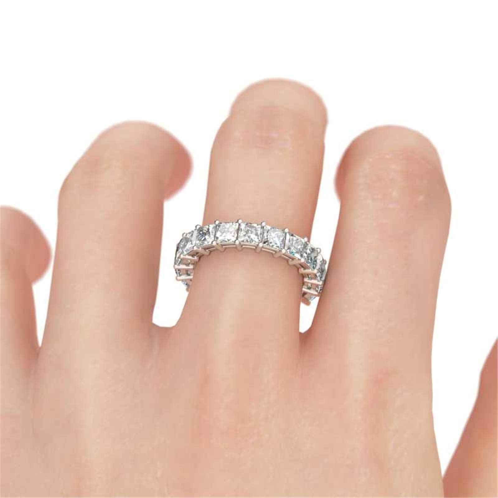 Jeulia Bar Setting Princess Cut Sterling Silver Women's Band Engagement Anniversary Eternity Promise Wedding Band Ring Christmas Gift With Jewelry Box (Silver, 5.5)