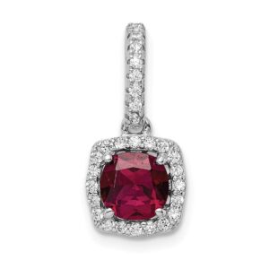 sterling silver rhodium-plated lab created red corundum and white cz pendant qqp5180