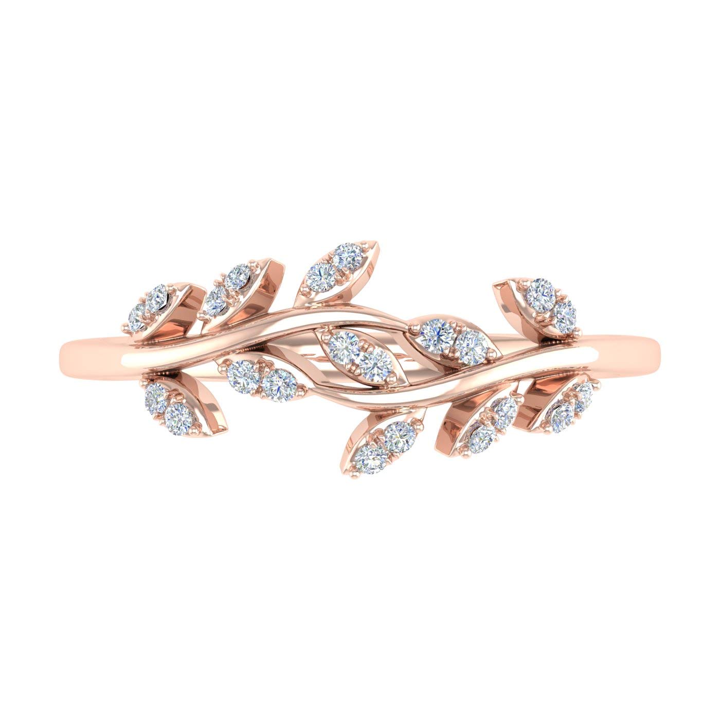 10K Rose Gold Diamond Nature Wedding Band (0.15 Carat) (Ring Size 7.25)