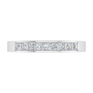 FINEROCK 1/2 Carat Channel Set Princess Cut Diamond Wedding Band Ring in 14K White Gold - IGI Certified (Ring Size 7.25)