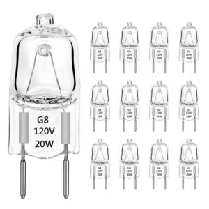 taiyaloo g8 halogen light bulbs 20w dimmable 120v g8 base 2pin xenon bulb (12 pack) t4 jcd type warm white under cabinet puck lighting replacements