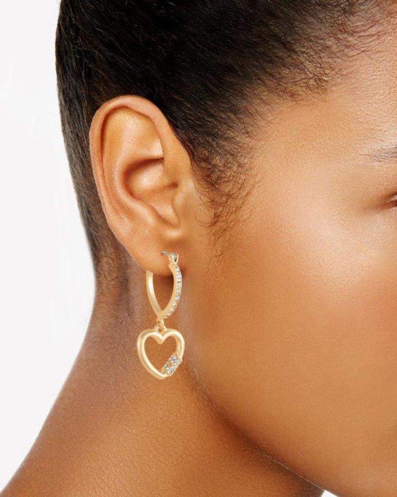 GUESS Gold-Tone Dangle Heart Charm Mini Hoop Earrings