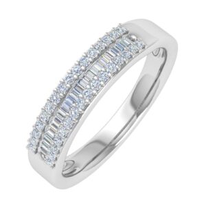 1/4 carat baguette and round shape diamond wedding band ring in 10k white gold (ring size 4.75)