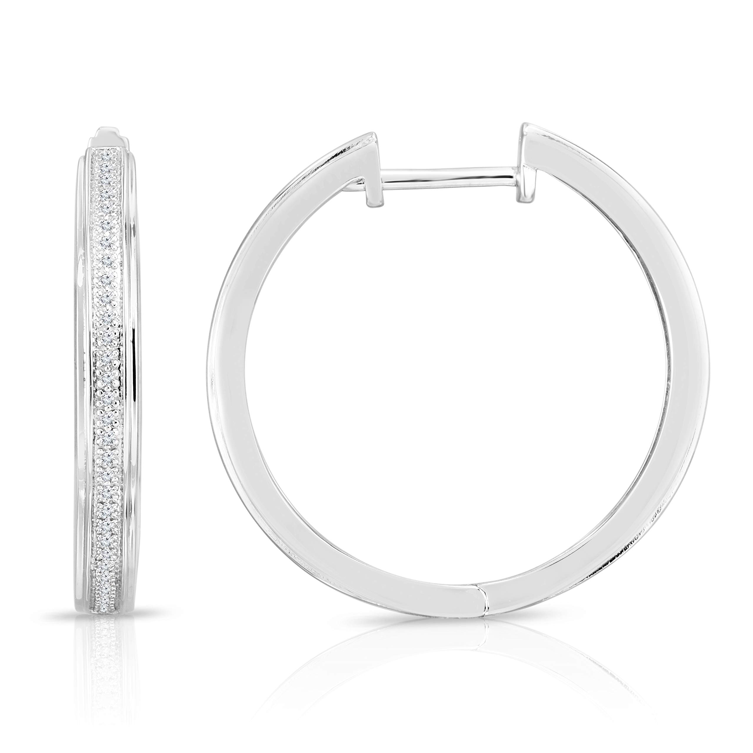 NATALIA DRAKE 1/10 Cttw Diamond Hoop Earrings for Women in Rhodium Plated 925 Sterling Silver Color HI/Clarity I2-I3