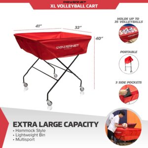 PowerNet XL Volleyball Wheeled Cart, Portable Hammock Ball Cart, Collapsible Rolling Training Equipment Basket, Lightweight Bin, Great for Indoor and Outdoor Use, Multisport