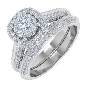 finerock 3/4 carat halo diamond bridal ring set in 14k white gold (ring size 8.25)