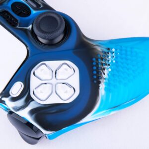 9CDeer 1 Piece of Silicone Studded Dots Protective Sleeve Case Cover Skin + 6 Thumb Grips Analog Caps for PS5 Controller, Camouflage blue