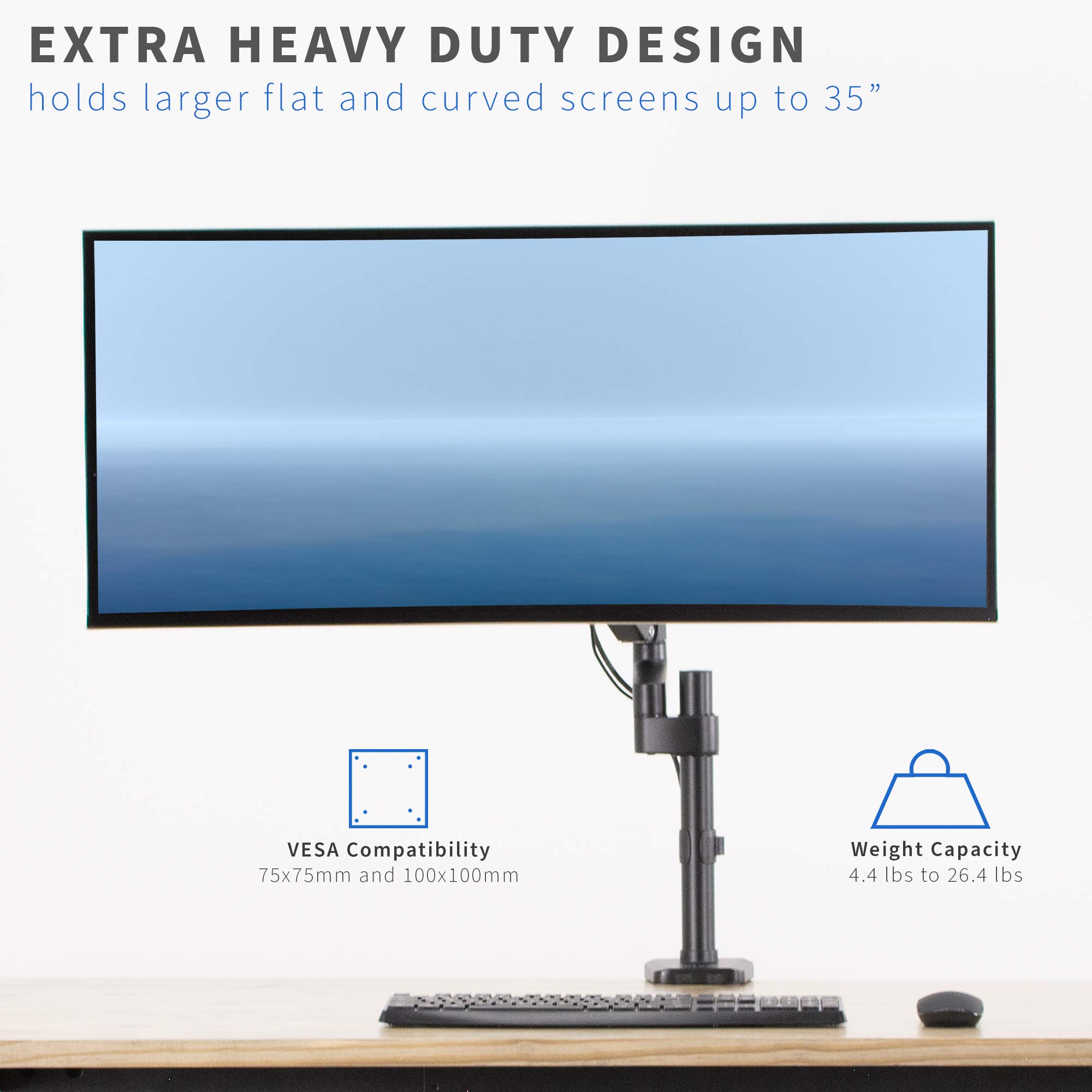 VIVO Heavy Duty Single 17 to 35 inch Monitor Pneumatic Spring Arm Stand, Aluminum Clamp-on Desk Mount, Fits 1 Screen, Max VESA 100x100, Black, STAND-V100G