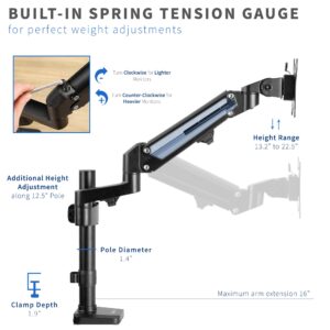 VIVO Heavy Duty Single 17 to 35 inch Monitor Pneumatic Spring Arm Stand, Aluminum Clamp-on Desk Mount, Fits 1 Screen, Max VESA 100x100, Black, STAND-V100G