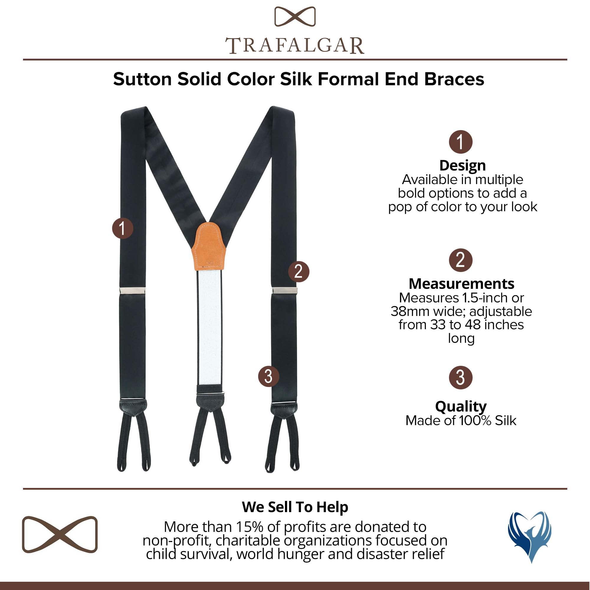 Trafalgar Men's Sutton Solid Color Silk Formal End Braces (Suspenders), Black