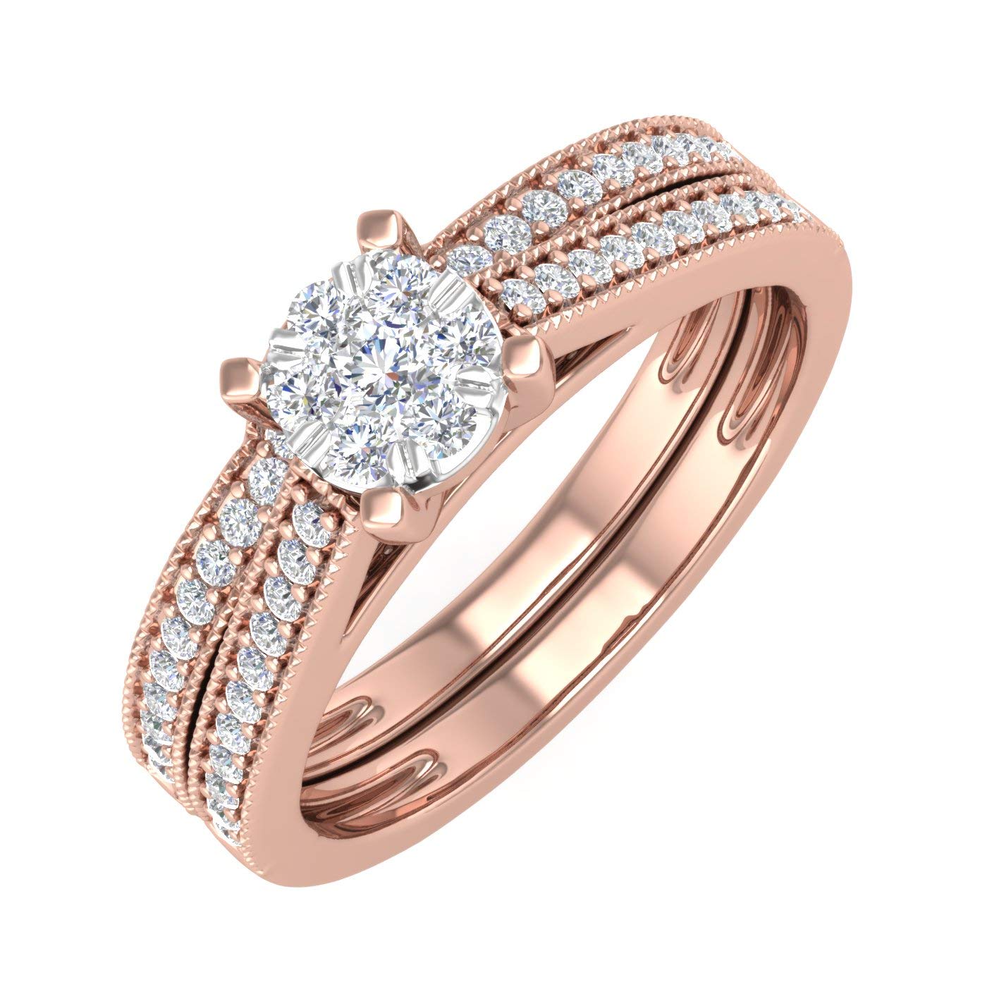 FINEROCK 0.40 Carat Diamond Bridal Ring Set in 10K Rose Gold (Ring Size 5.25)