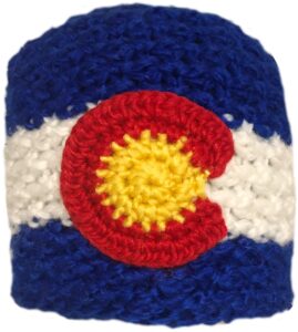 colorado flag knit fleece lined beanie cap, hand knit sherpa hat (beanie)