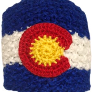 Colorado Flag Knit Fleece Lined Beanie Cap, Hand Knit Sherpa Hat (Beanie)