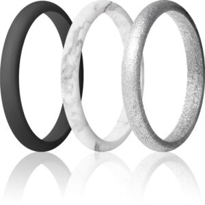 thunderfit stackable silicone wedding rings for women, thin rubber engagement bands 2.5mm wide 1.8mm thick - 1/2/3/4/5/7 variety multipack