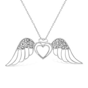 haus of brilliance .925 sterling silver pave-set diamond accent angel wing 18" double heart pendant necklace (i-j color, i1-i2 clarity)