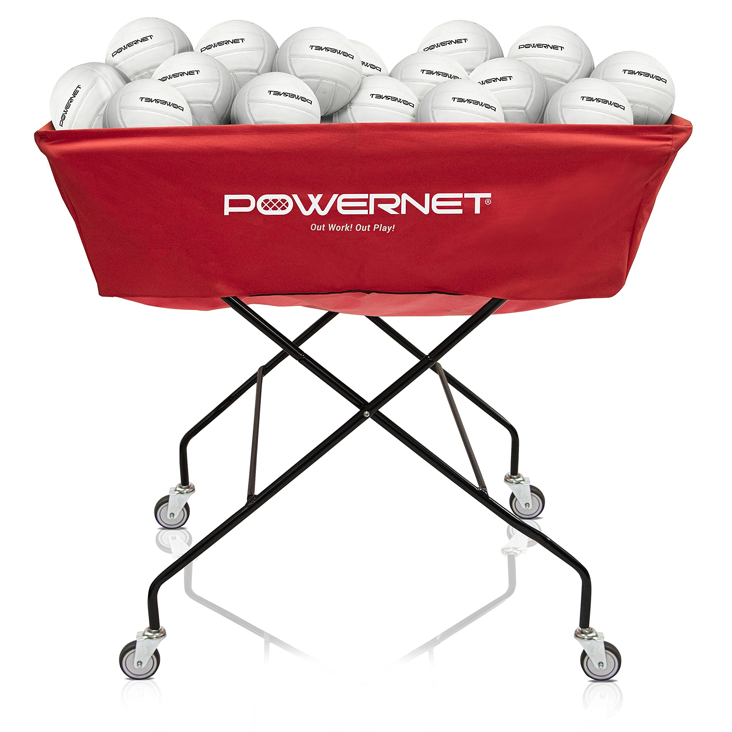 PowerNet XL Volleyball Wheeled Cart, Portable Hammock Ball Cart, Collapsible Rolling Training Equipment Basket, Lightweight Bin, Great for Indoor and Outdoor Use, Multisport