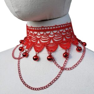 pinda Red Lace Chains Christmas Bell Necklaces Goth Chokers Collar Jewelry for Women Gifts (lace bell)