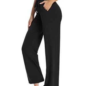 Sarin Mathews Womens Yoga Sweatpants Wide Leg Lounge Pajamas Pants Comfy Drawstring Workout Joggers Pants with Pockets Black 2XL