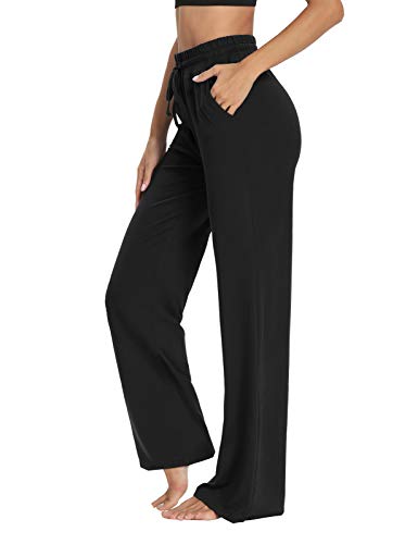 Sarin Mathews Womens Yoga Sweatpants Wide Leg Lounge Pajamas Pants Comfy Drawstring Workout Joggers Pants with Pockets Black 2XL