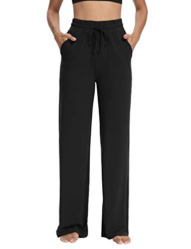 Sarin Mathews Womens Yoga Sweatpants Wide Leg Lounge Pajamas Pants Comfy Drawstring Workout Joggers Pants with Pockets Black 2XL