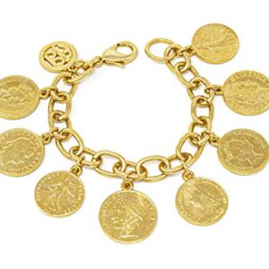 Ben-Amun Jewelry 24k Gold Bracelet, French Coins Charms Bohemian Vintage Jewelry for Women