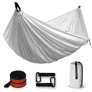 camping hammock by rockworkx usa single & double portable multi-use as sunshade/weather shade/tent cover for compact travel indoor & outdoor (multiple colors)