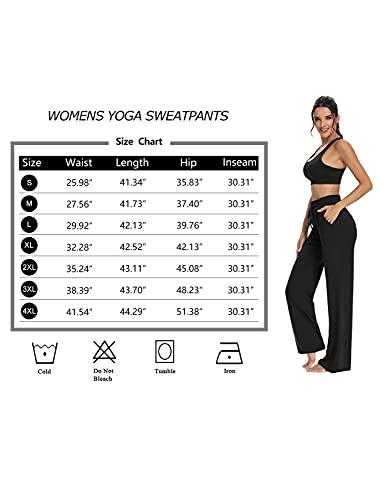 Sarin Mathews Womens Yoga Sweatpants Wide Leg Lounge Pajamas Pants Comfy Drawstring Workout Joggers Pants with Pockets Black 2XL