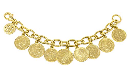 Ben-Amun Jewelry 24k Gold Bracelet, French Coins Charms Bohemian Vintage Jewelry for Women